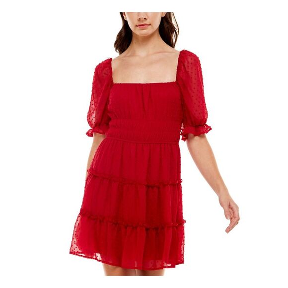 Trixxi | Dresses | Trixxi Womens Tiered Lined Pouf Sleeve Square Neck ...